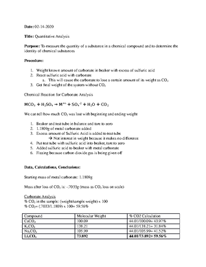 Chemistry Lab Report 4 103 - Chemistry 103 Laboratory Report Name ...