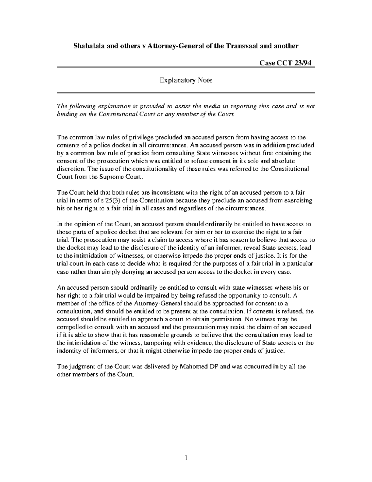 Shabalala and Others Explanatory Notes - 1 Shabalala and others v ...