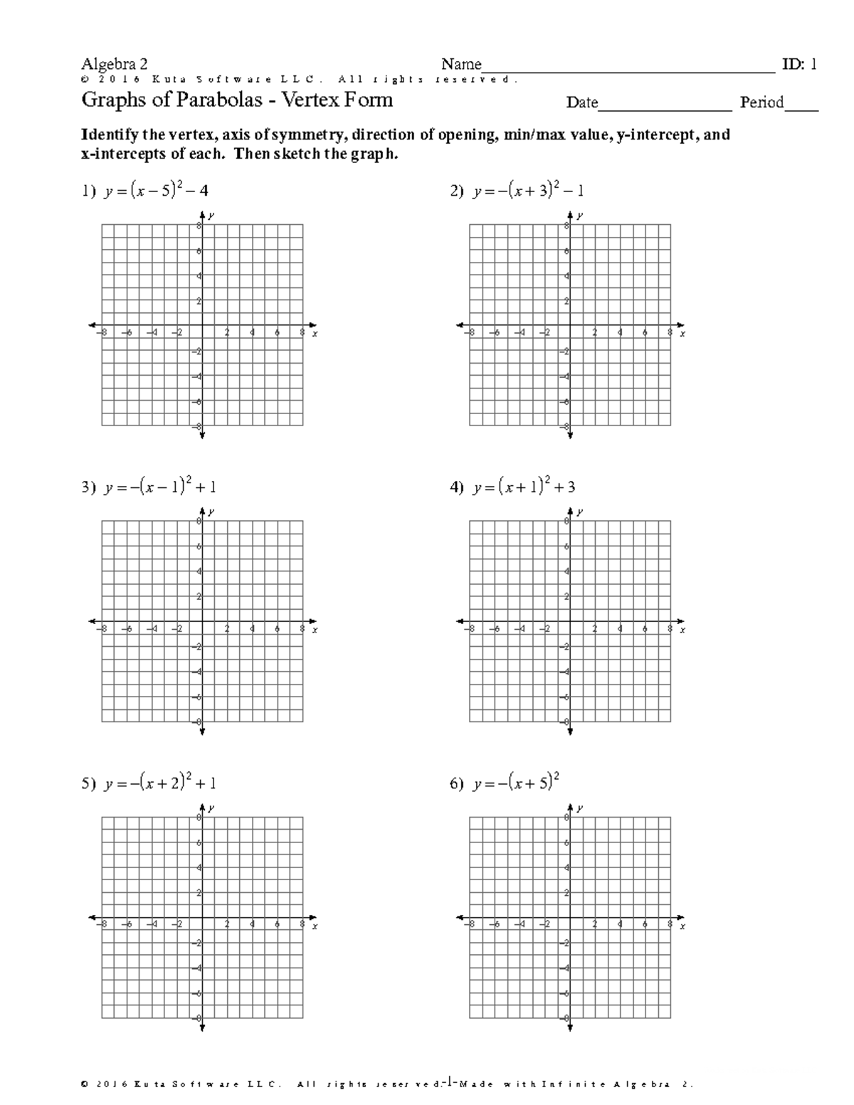 Graphs of parabolas - vertex form - ©j y 2 ^ 0 z 1 Y 6 l sKguGtzaJ ...