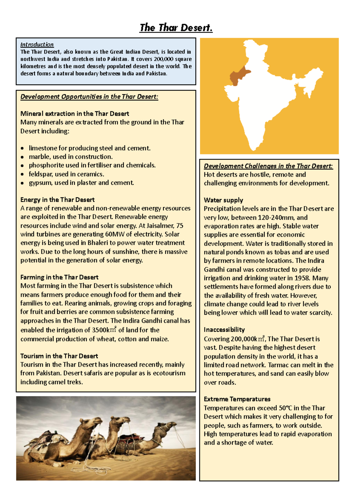 P1 - Thar Desert - The Thar Desert. Introduction The Thar Desert, also ...