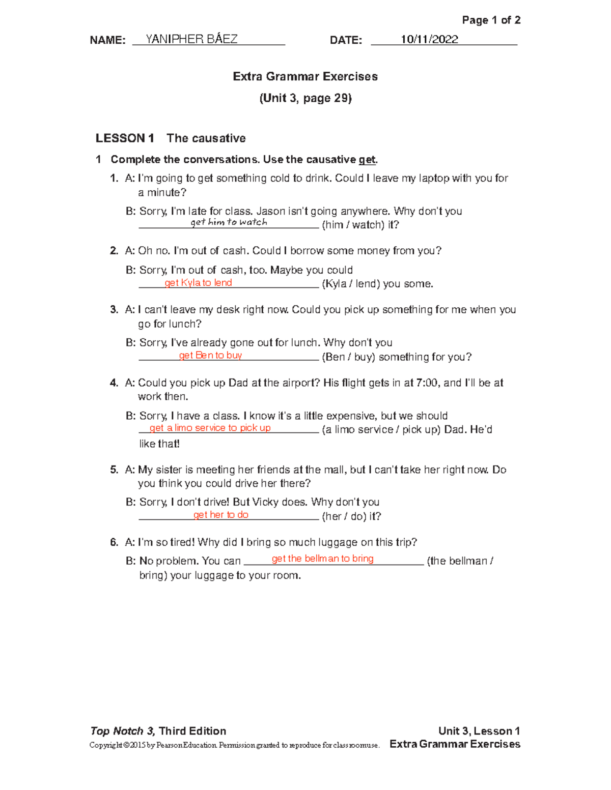UNIT 03 Extra Gram Exercises (2) - NAME: _________________________ DATE ...