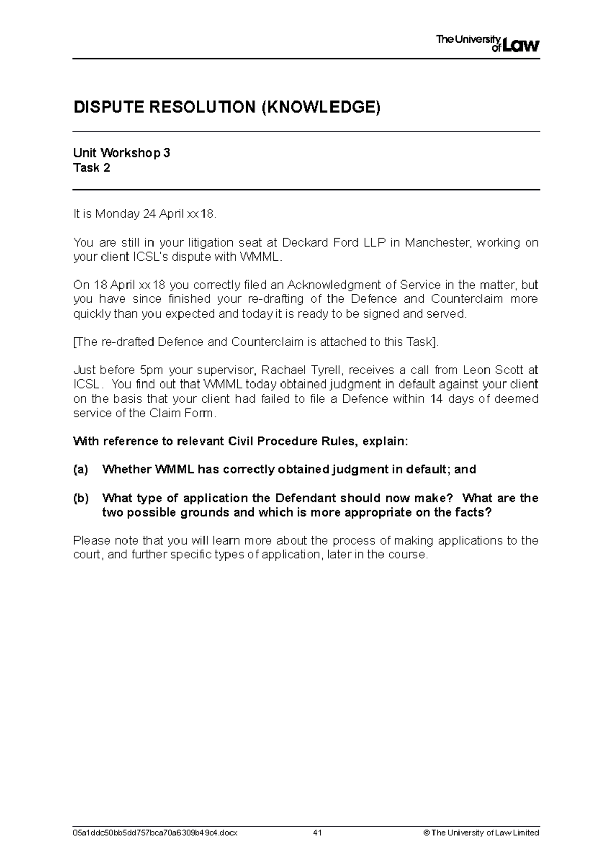 2223 dis ws03 ce02 task02 - DISPUTE RESOLUTION (KNOWLEDGE) Unit ...