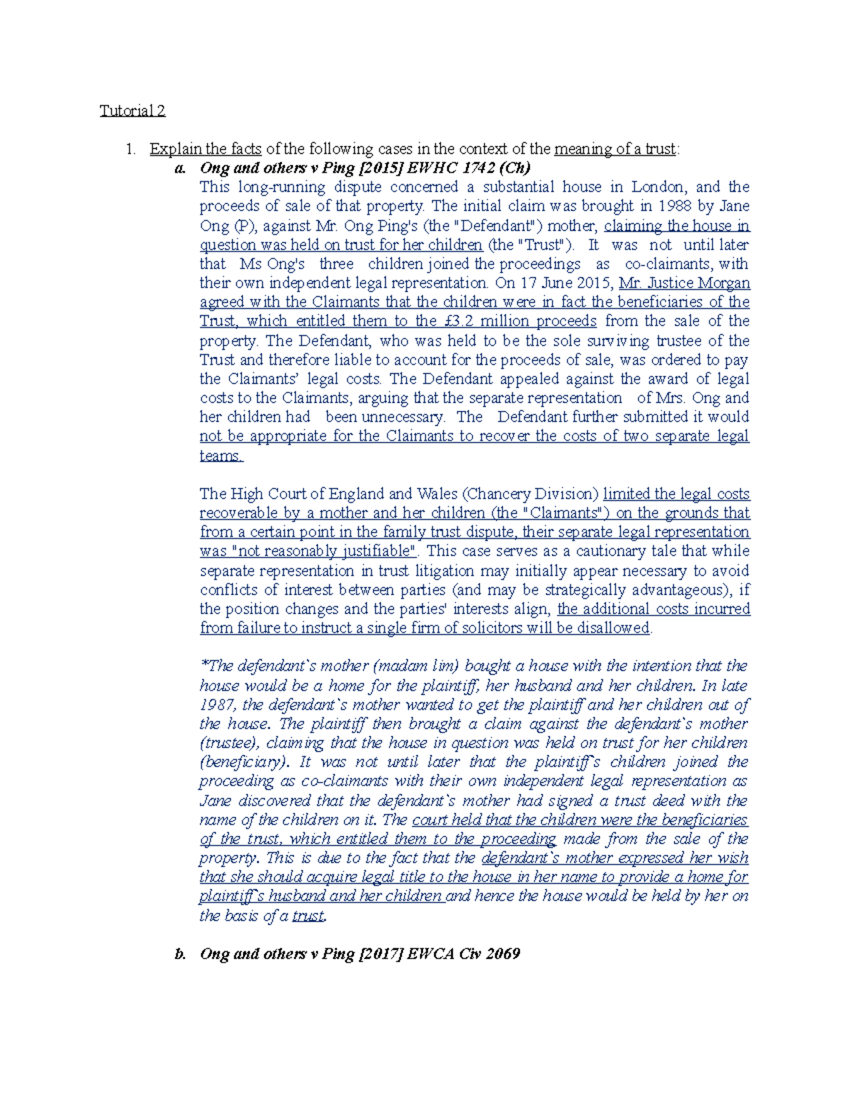 Tutorial 2 EQT - cases - Tutorial 2 Explain the facts of the following ...