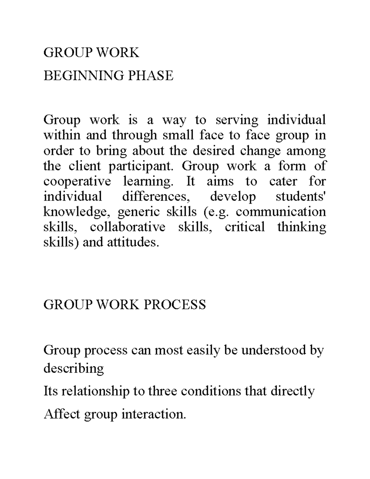 Grp wrk process- beginning phase - GROUP WORK BEGINNING PHASE Group ...