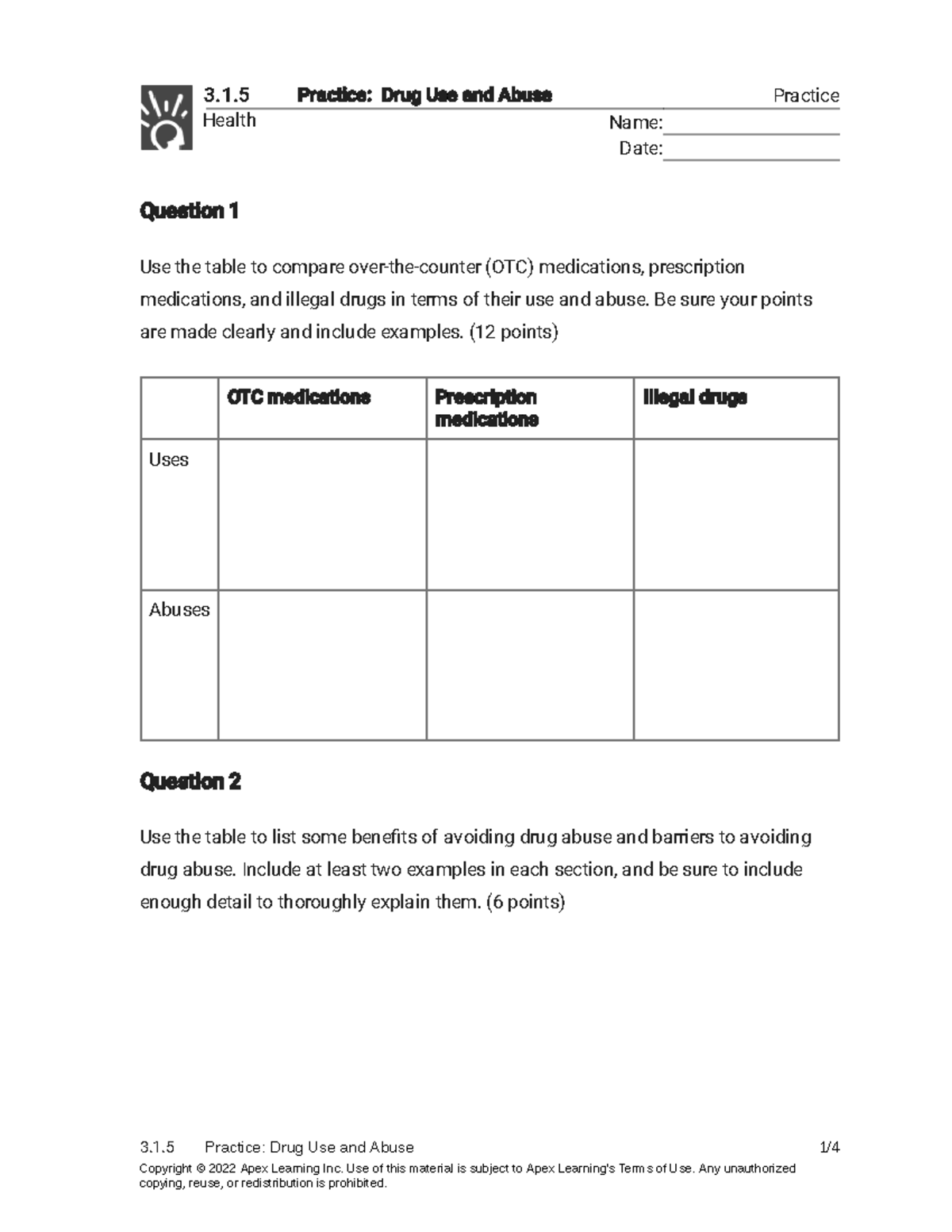 3.1.5 Practice - Drug Use and Abuse (Practice) - Practice: Drug Use and ...