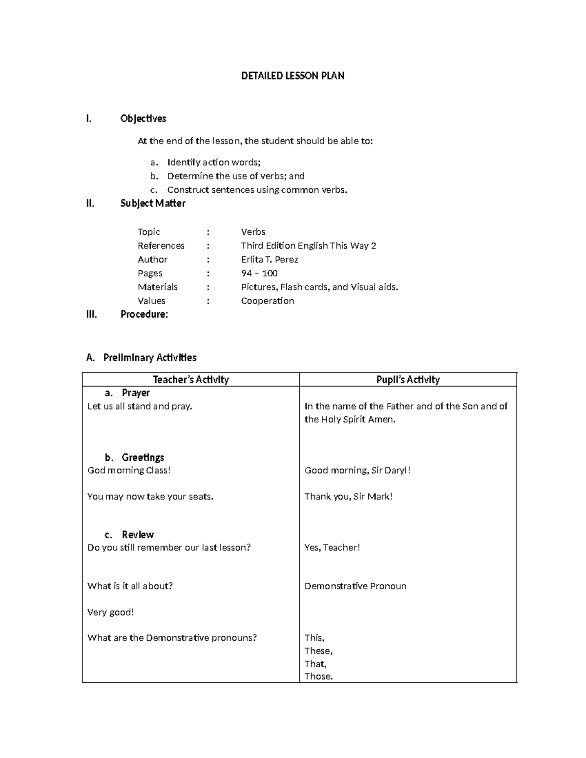 Detailed Lesson PLAN - courtesy to the owner - DETAILED LESSON PLAN I ...