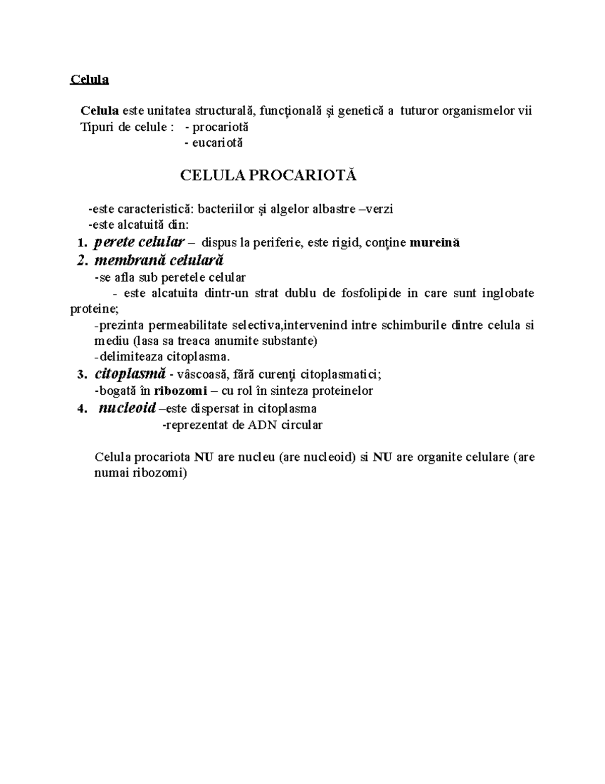 Celula procariota - structura celulei - Celula Celula este unitatea ...