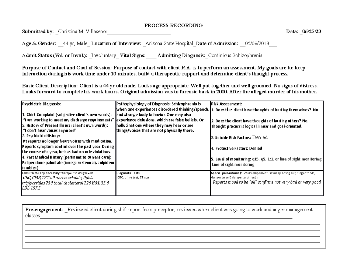 Process Recording written - PROCESS RECORDING Submitted by: Christina M. - Studocu