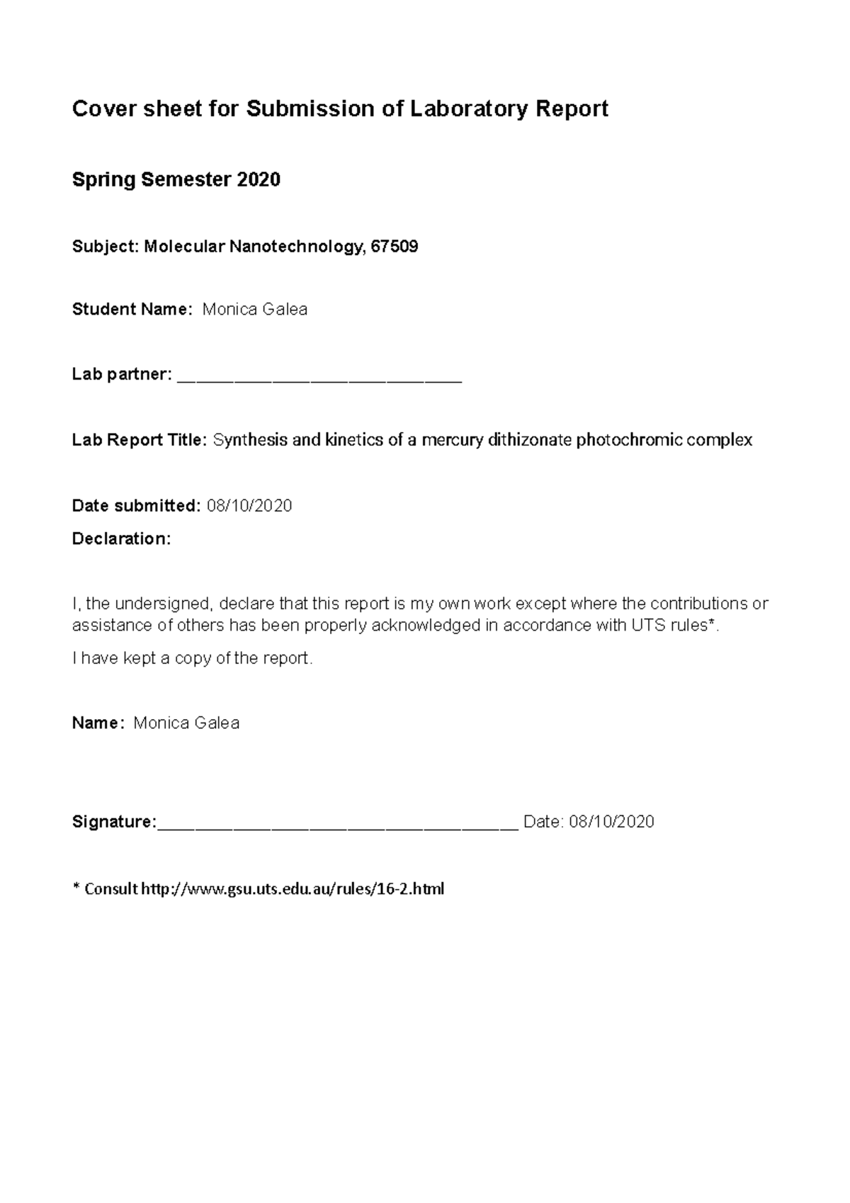 Mercury Dithizonate Photochromic Complex - Cover sheet for Submission ...