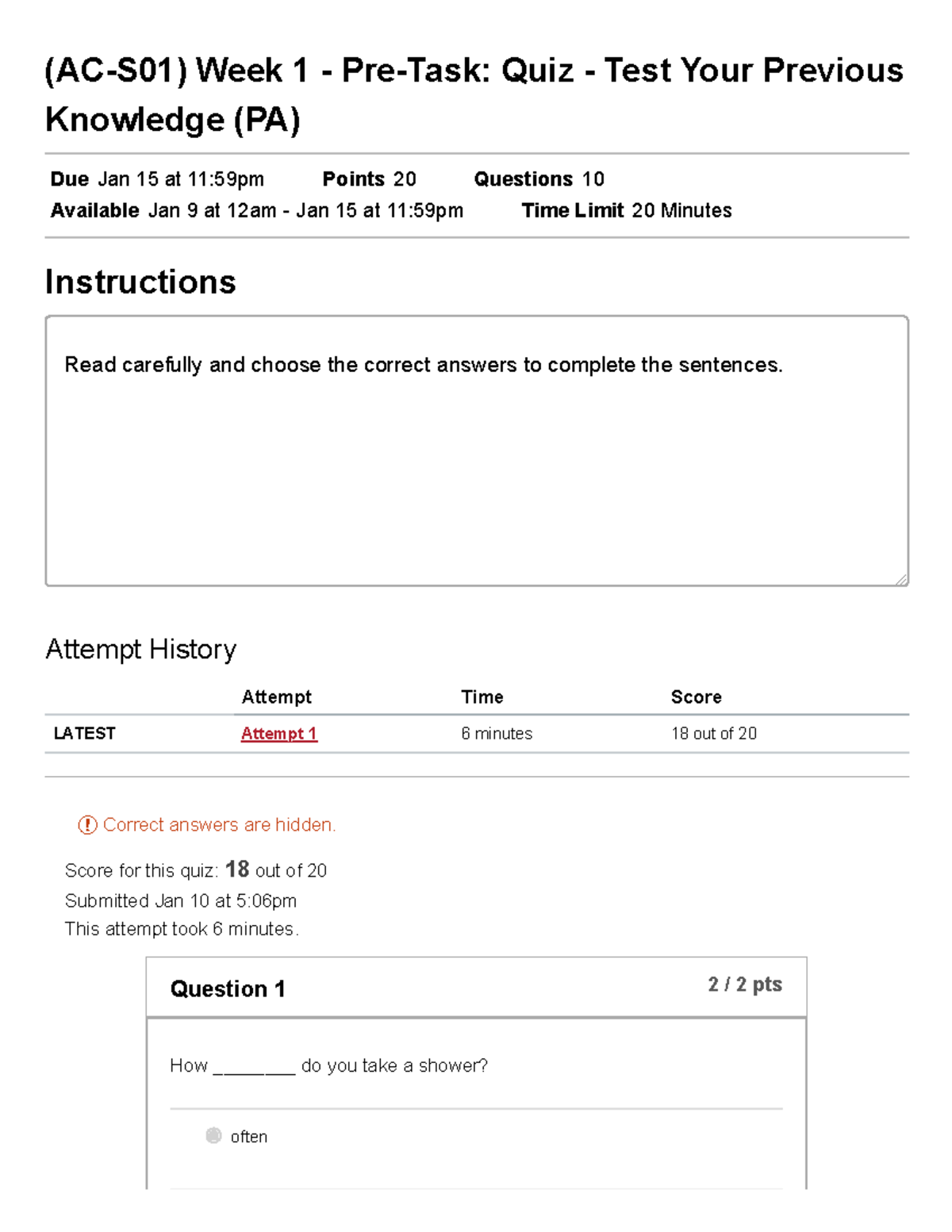 Quiz (AC-S01) Week 1 - Pre-Task Quiz - Test Your Previous Knowledge (PA ...