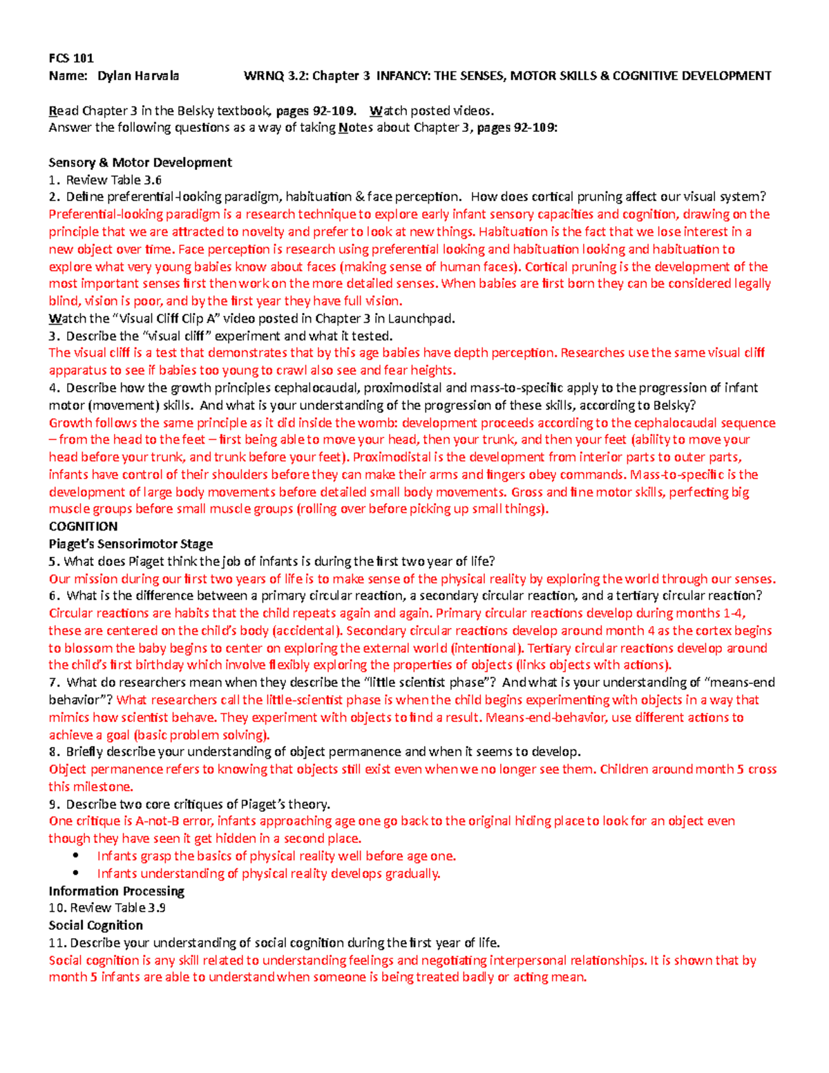 Ch3 - notes - FCS 101 Name: Dylan Harvala WRNQ 3: Chapter 3 INFANCY ...