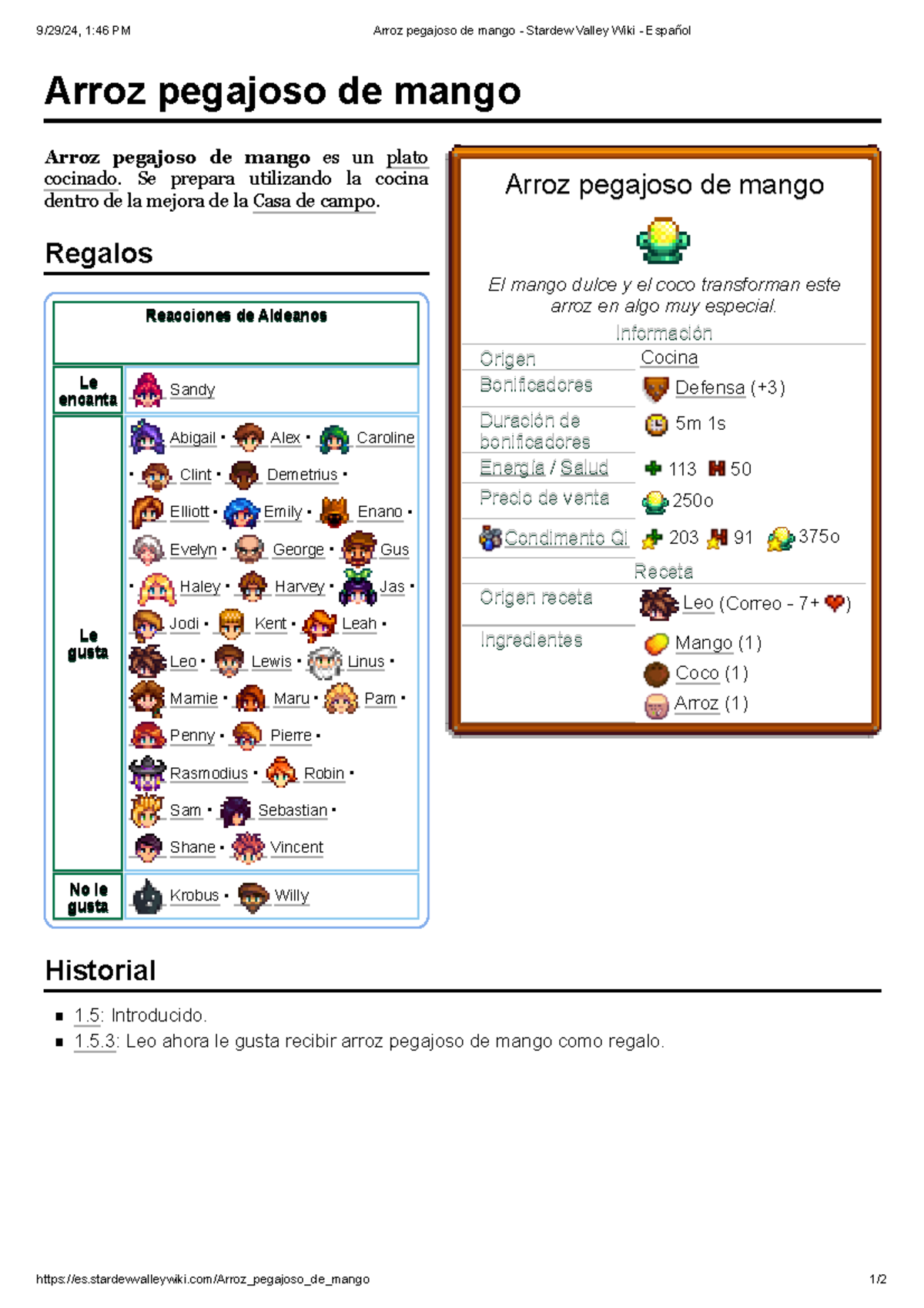 Arroz pegajoso de mango - Stardew Valley Wiki - Español - Arroz ...