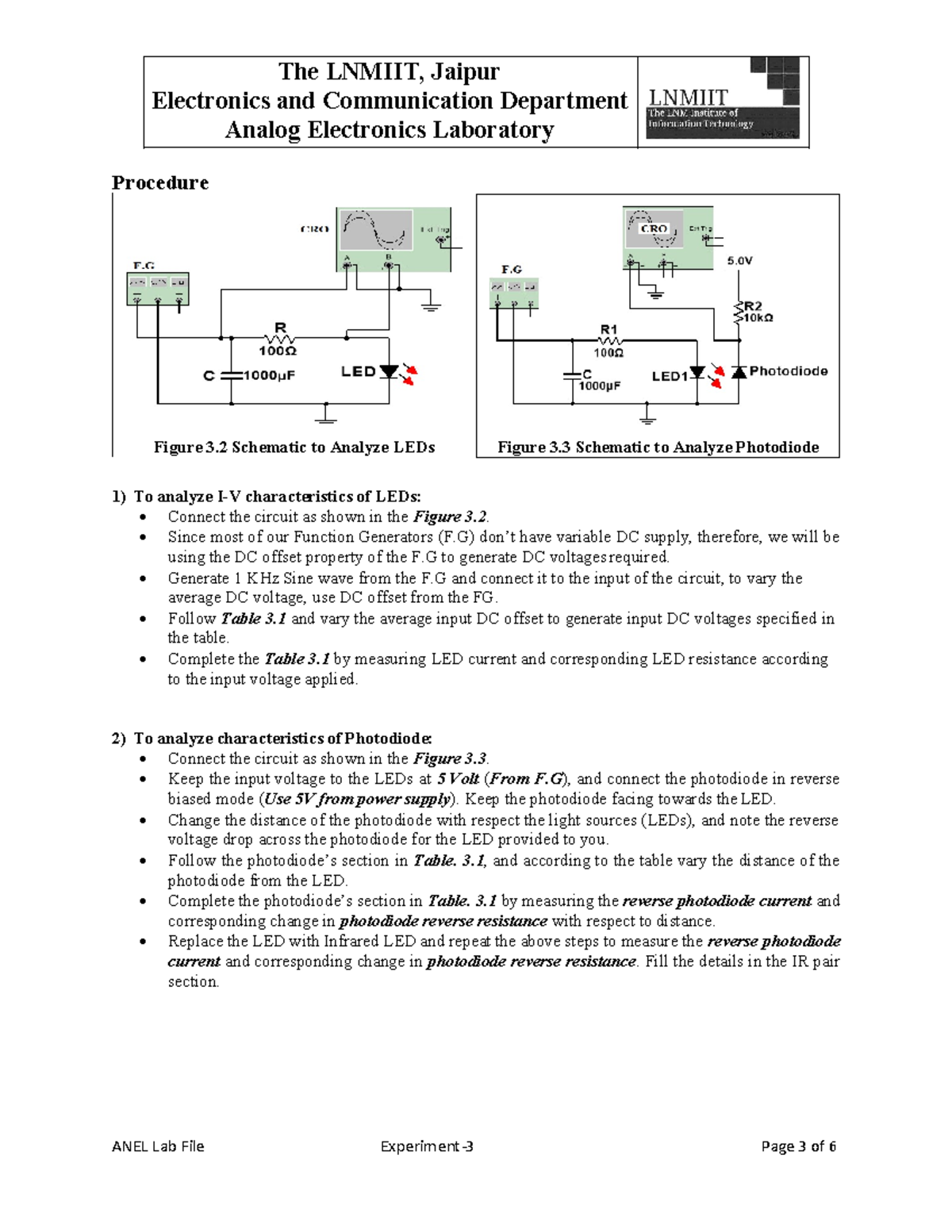 BE ANEL Lab Manual even-3 - Electronics and Communication Department Analog Electronics ...