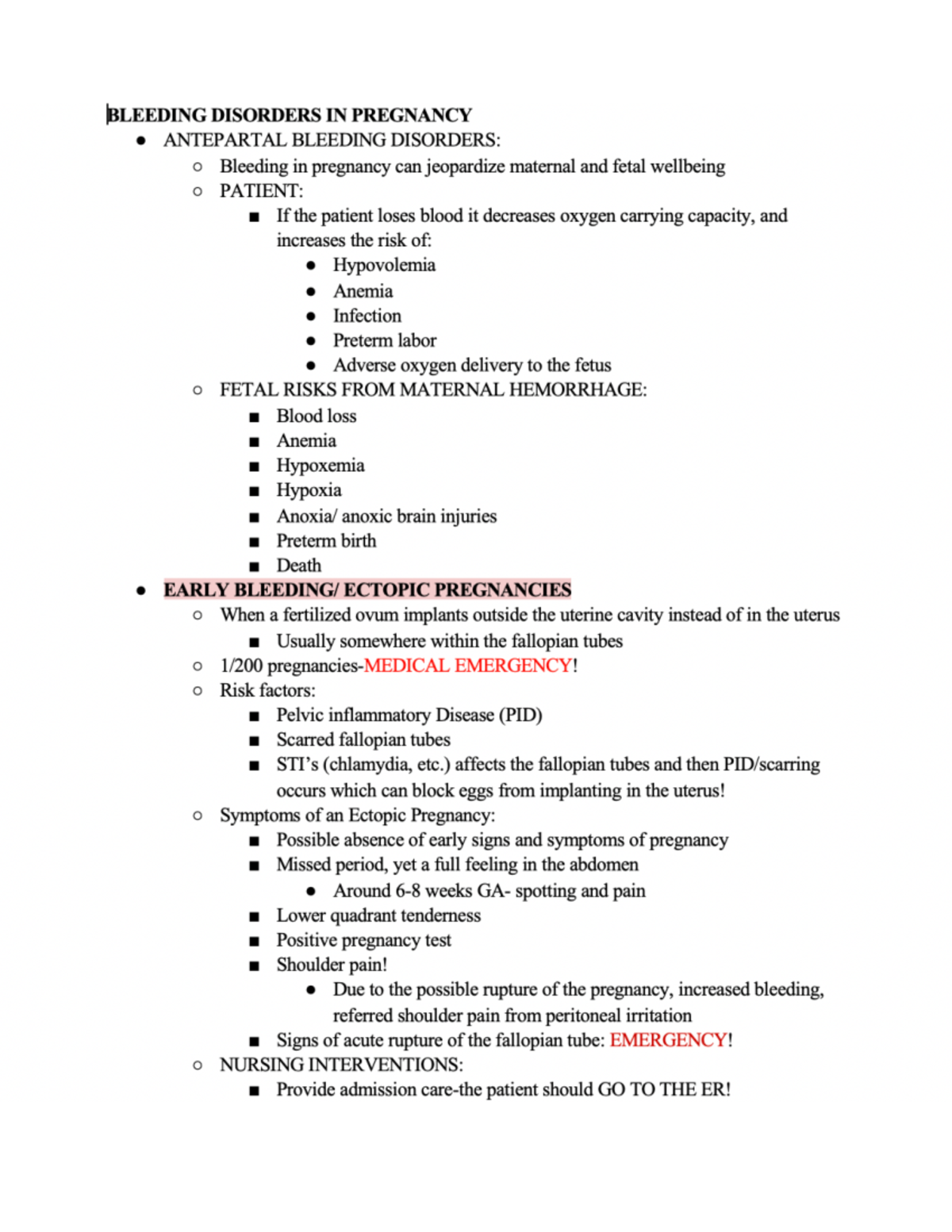 Bleeding in pregnancy notes page 1 - NURS 326 - Studocu