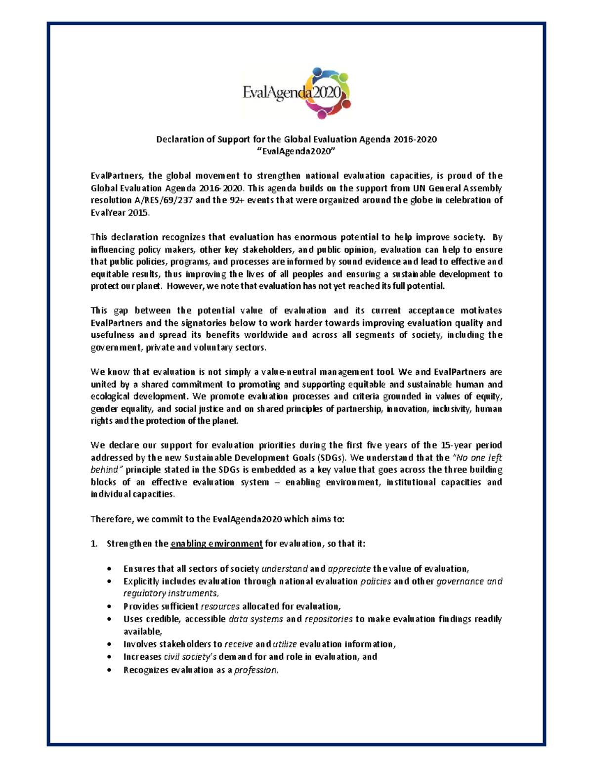 Global Evaluation Agenda 2016-2020 Declaration English - Declaration of ...