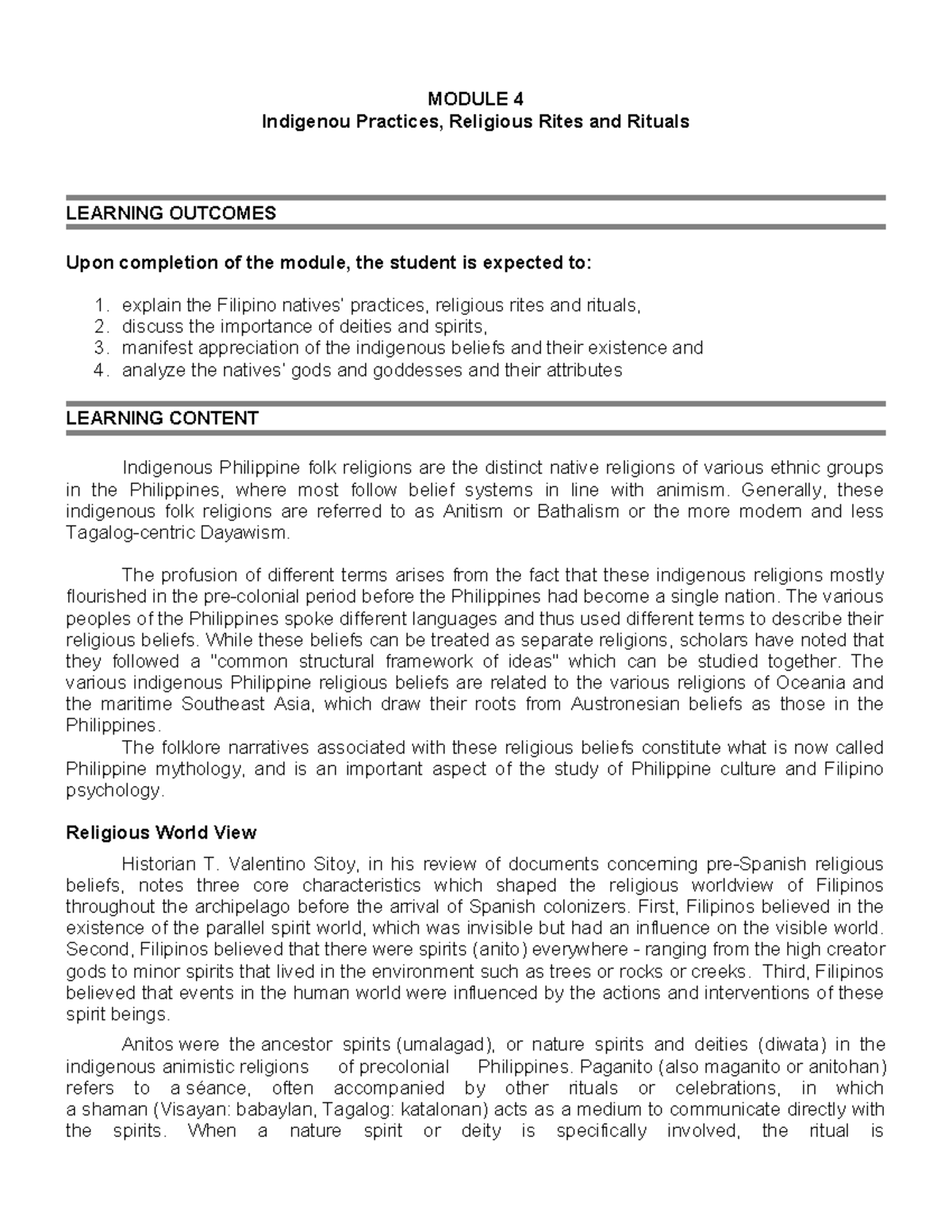 Indigenous Practices, Religious Rituals ( RPH ) - MODULE 4 Indigenou ...