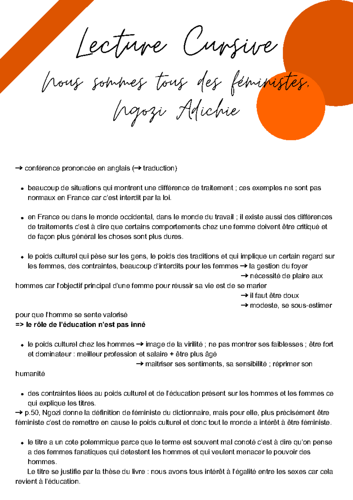 Lecture Cursive Nous sommes tous des féministes, Ngozi Adichie ...