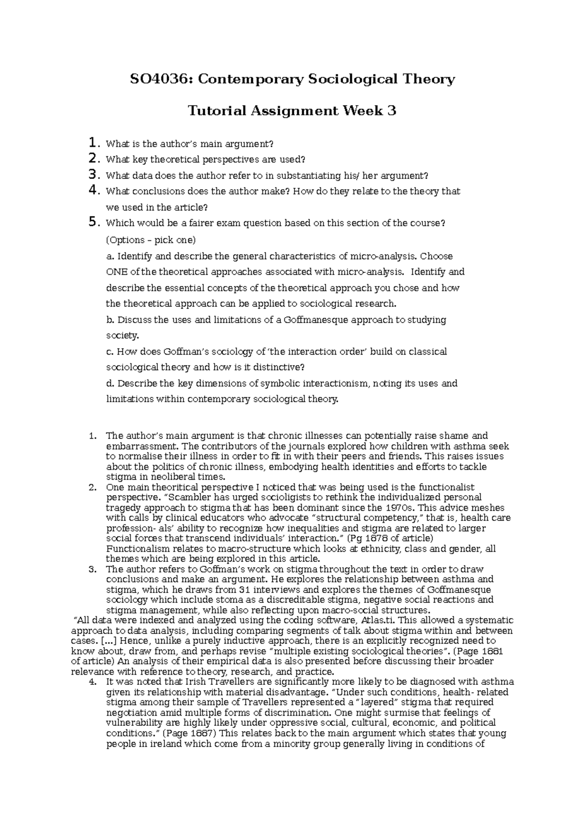 Sociology Assignment Week 3 So4036 Contemporary Sociological Theory Tutorial Assignment Week
