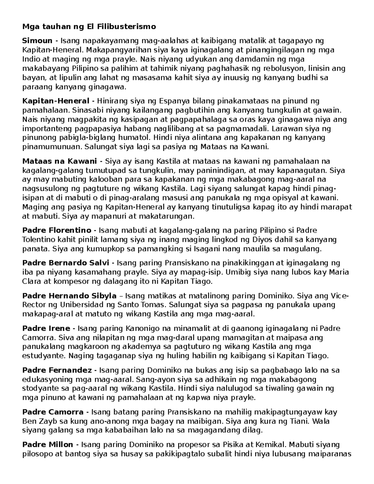 Tauhan ng el filibusterismo - Mga tauhan ng El Filibusterismo Simoun ...