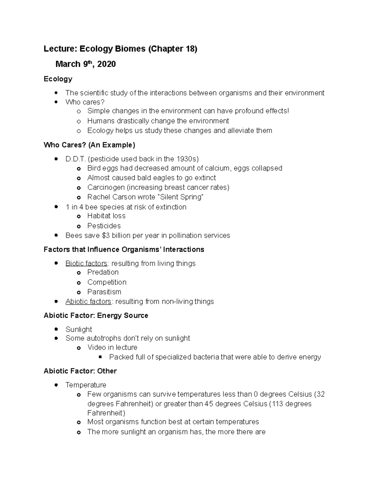 Ecology biomes lecture - Lecture: Ecology Biomes (Chapter 18) March 9th ...