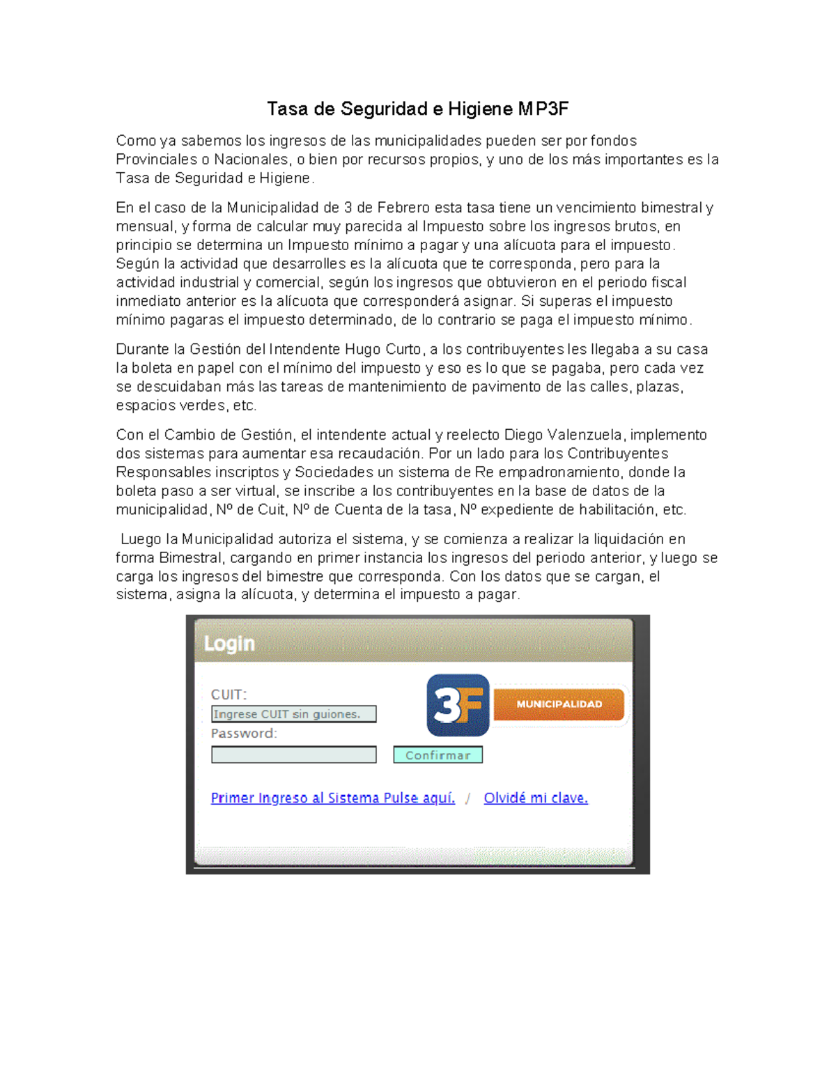 Tasa de Seguridad e Higiene - En el caso de la Municipalidad de 3 de ...