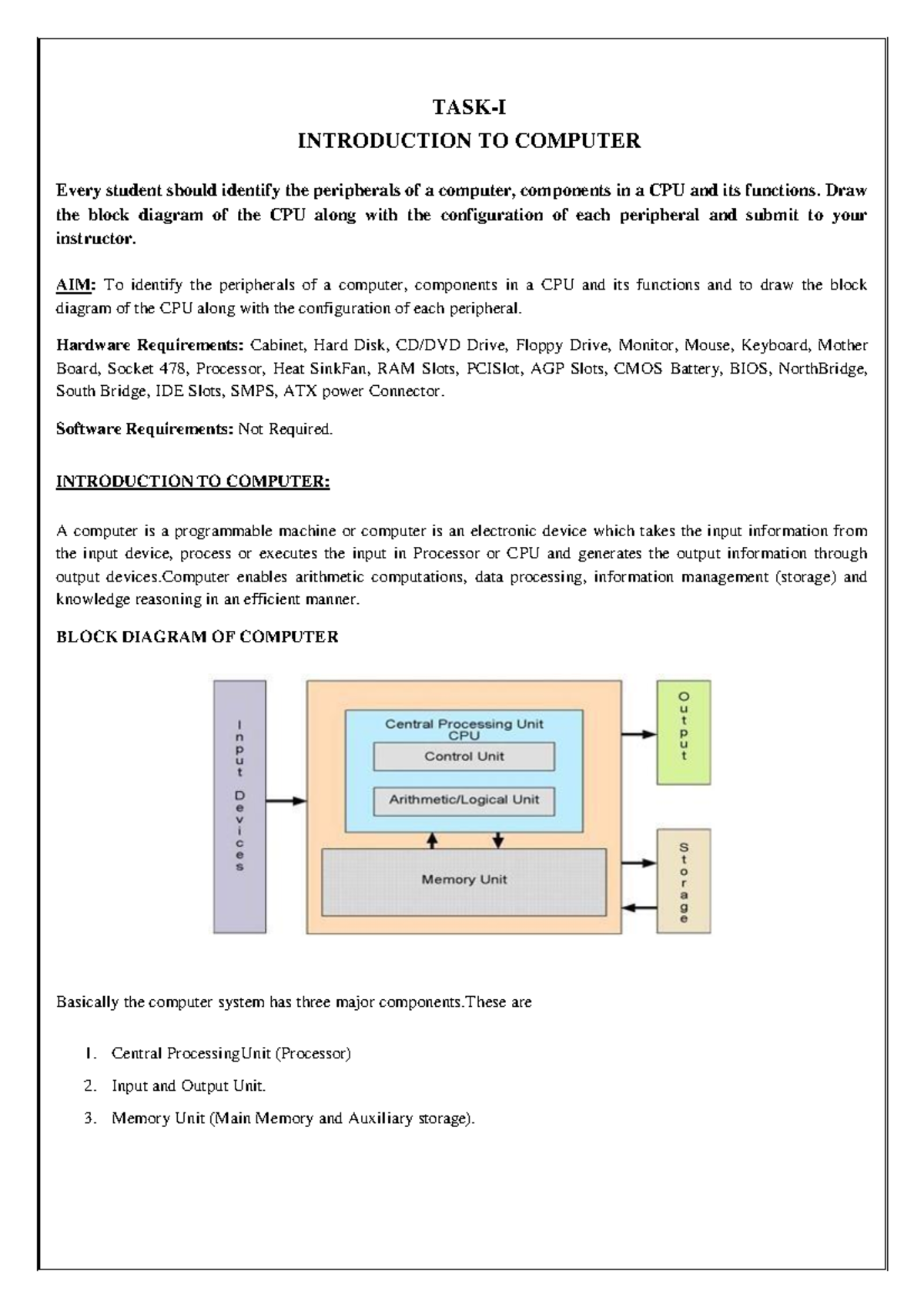 TASK 1 IT Work shop R23 - TASK-I INTRODUCTION TO COMPUTER Every student ...