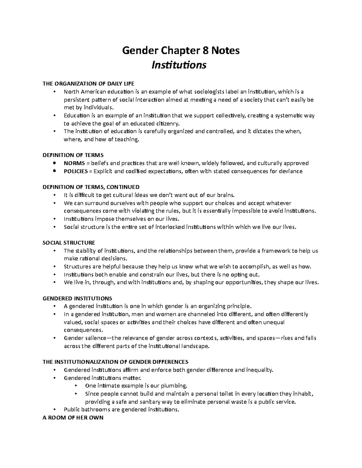 Gender Chapter 8 Notes - Gender Chapter 8 Notes Institutions THE ...