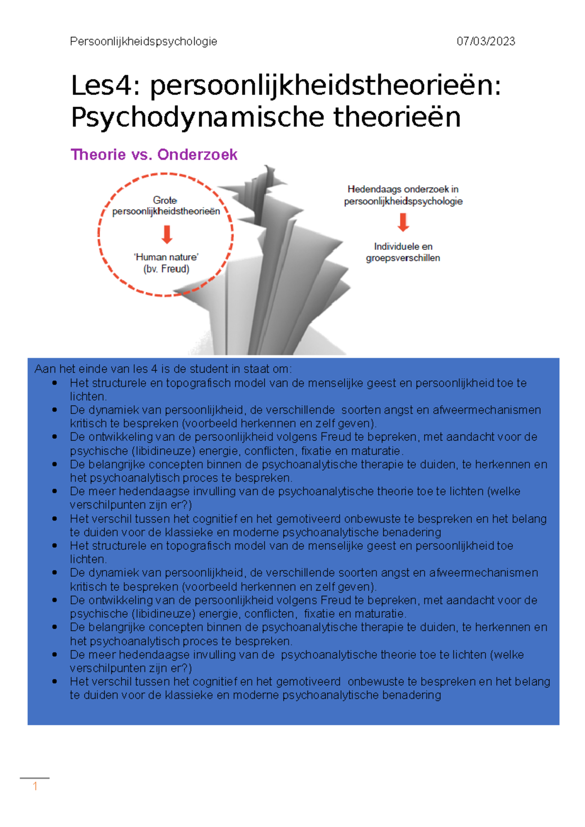 Les4 persoonlijkheidstheorieën Psychodynamische theorieën - Les4 ...