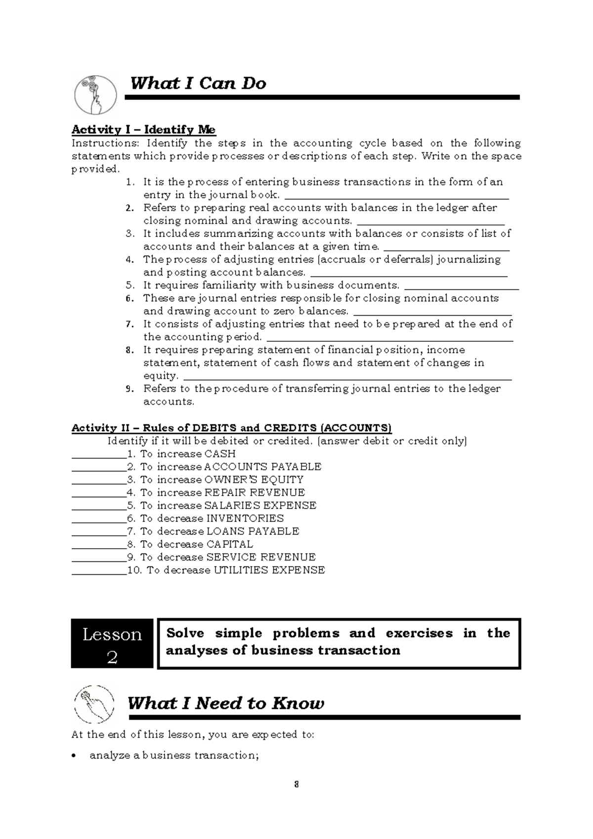 Fundamentals ABM 1 - What I Can Do Activity I – Identify Me ...