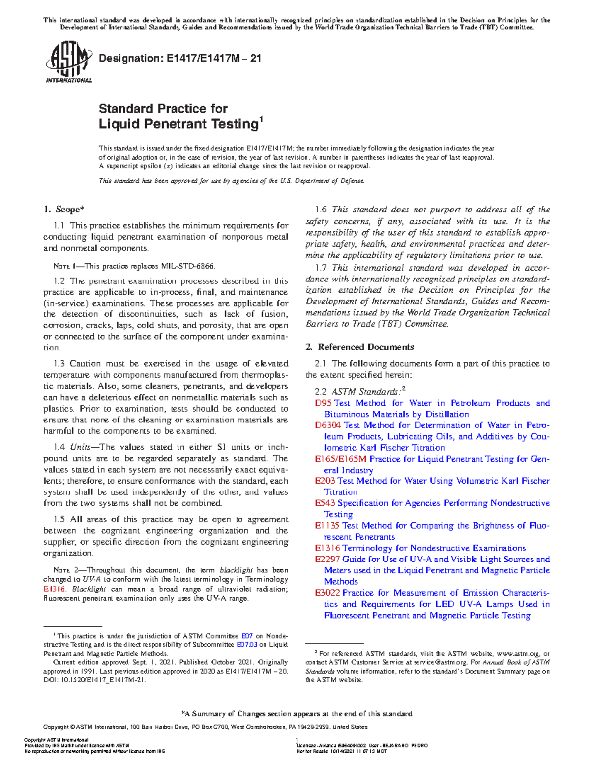 PT ASTM E1417-2021 - tintas - Designation: E1417/E1417M − 21 Standard ...