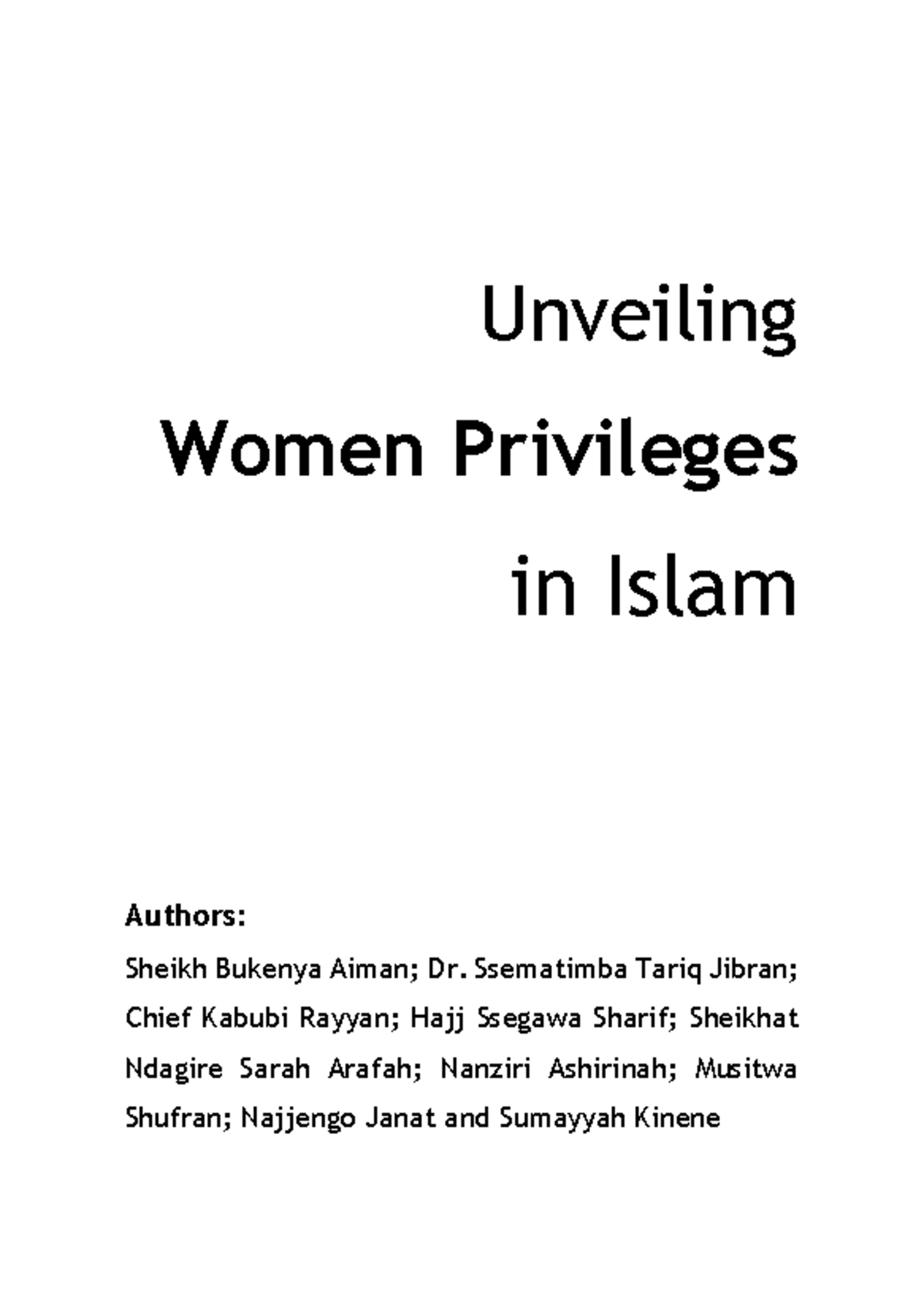 Women Privileges - Unveiling Women Privileges in Islam Authors: Sheikh ...