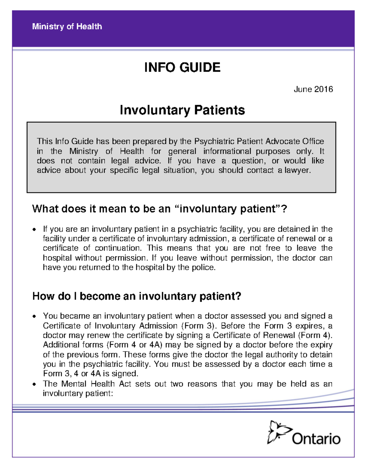 Ministry of Health information Involuntary Patients - Ministry of ...
