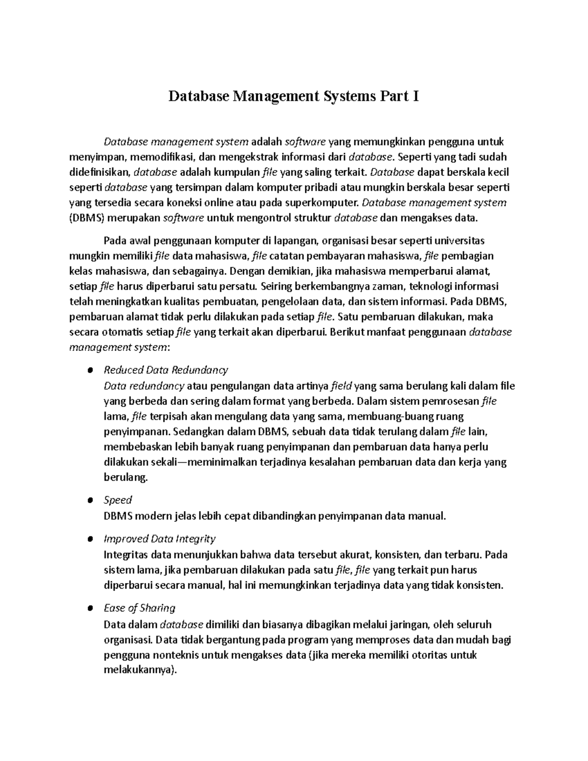Database Management Systems Part I - Database Management Systems Part I ...