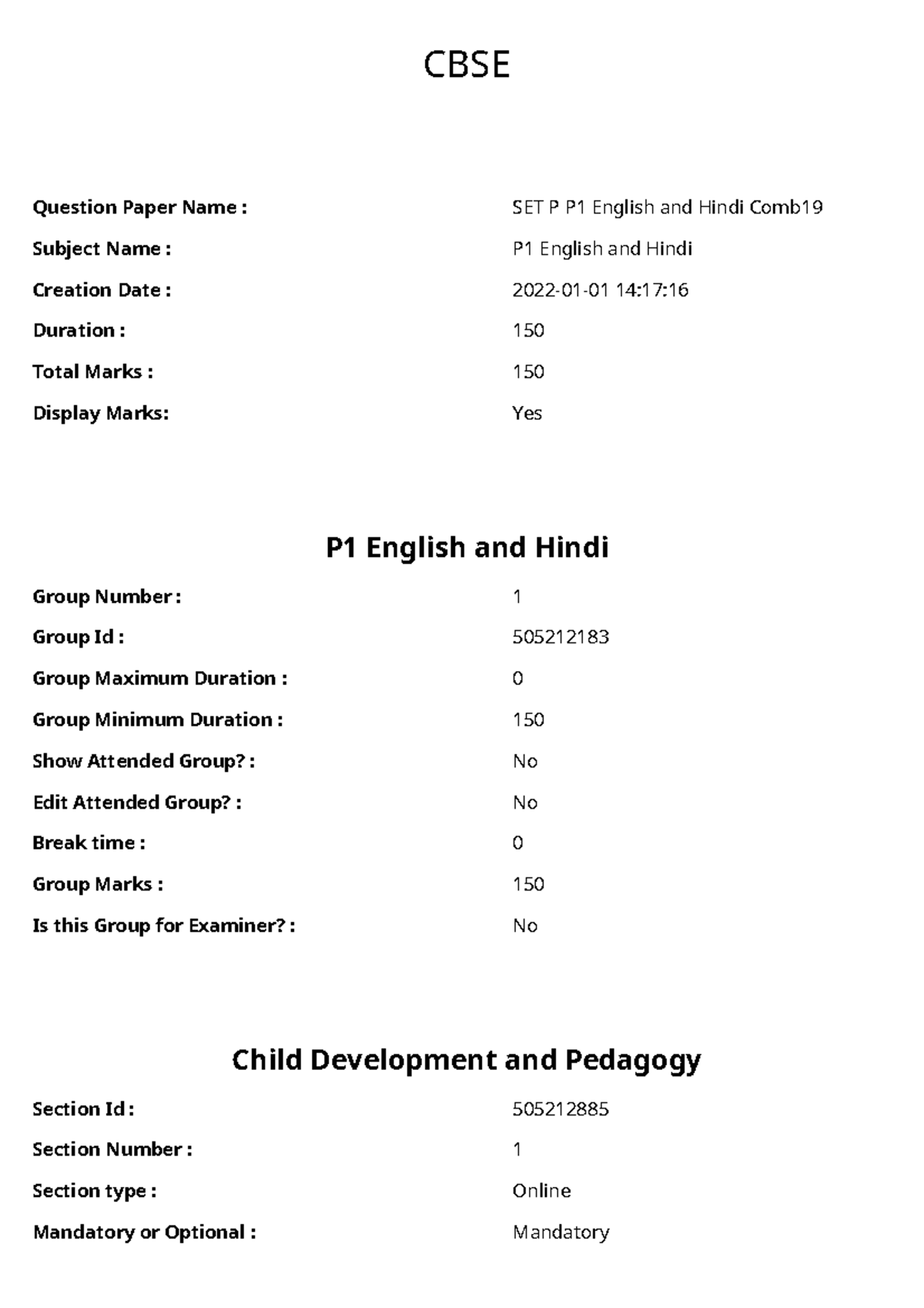 Display QPaper - CBSE Question Paper Name : SET P P1 English and Hindi ...