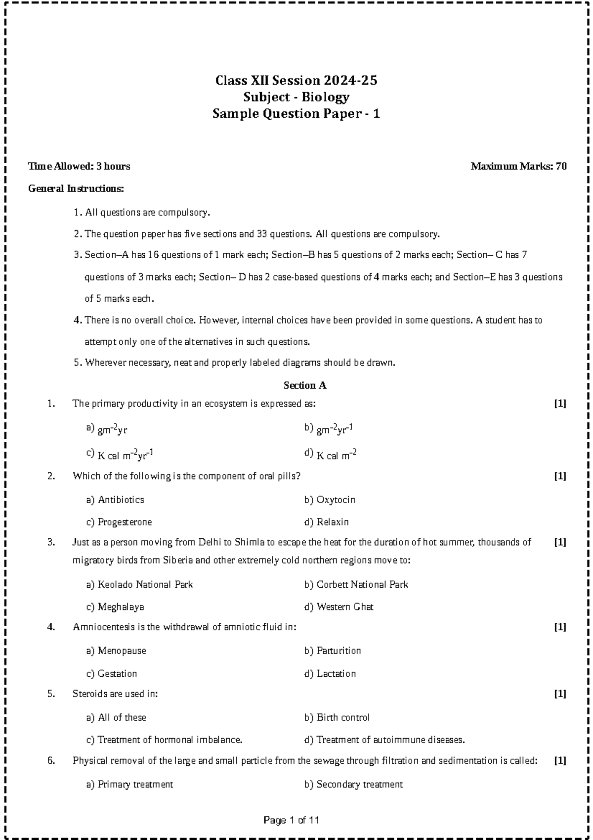 BIO S1 - notes - Time Allowed: 3 hours Maximum Marks: 70 General ...