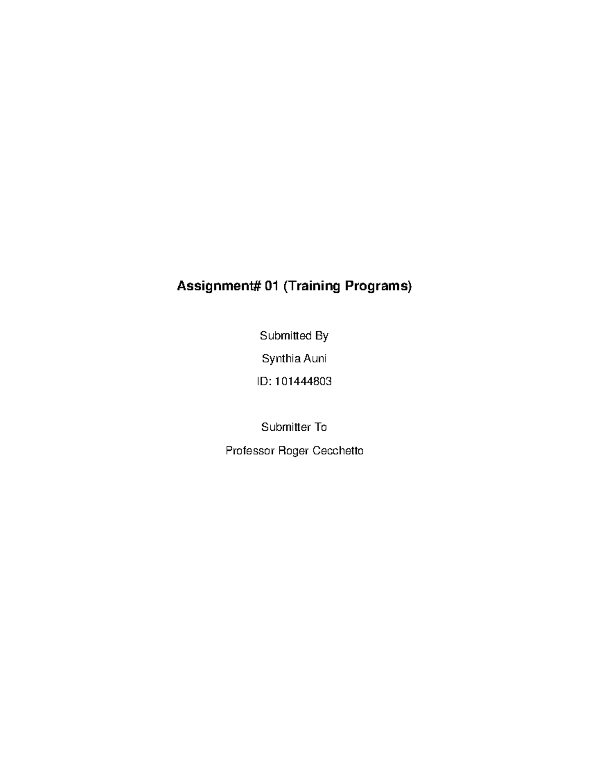 Training Programs Assignment - Assignment# 01 (Training Programs ...