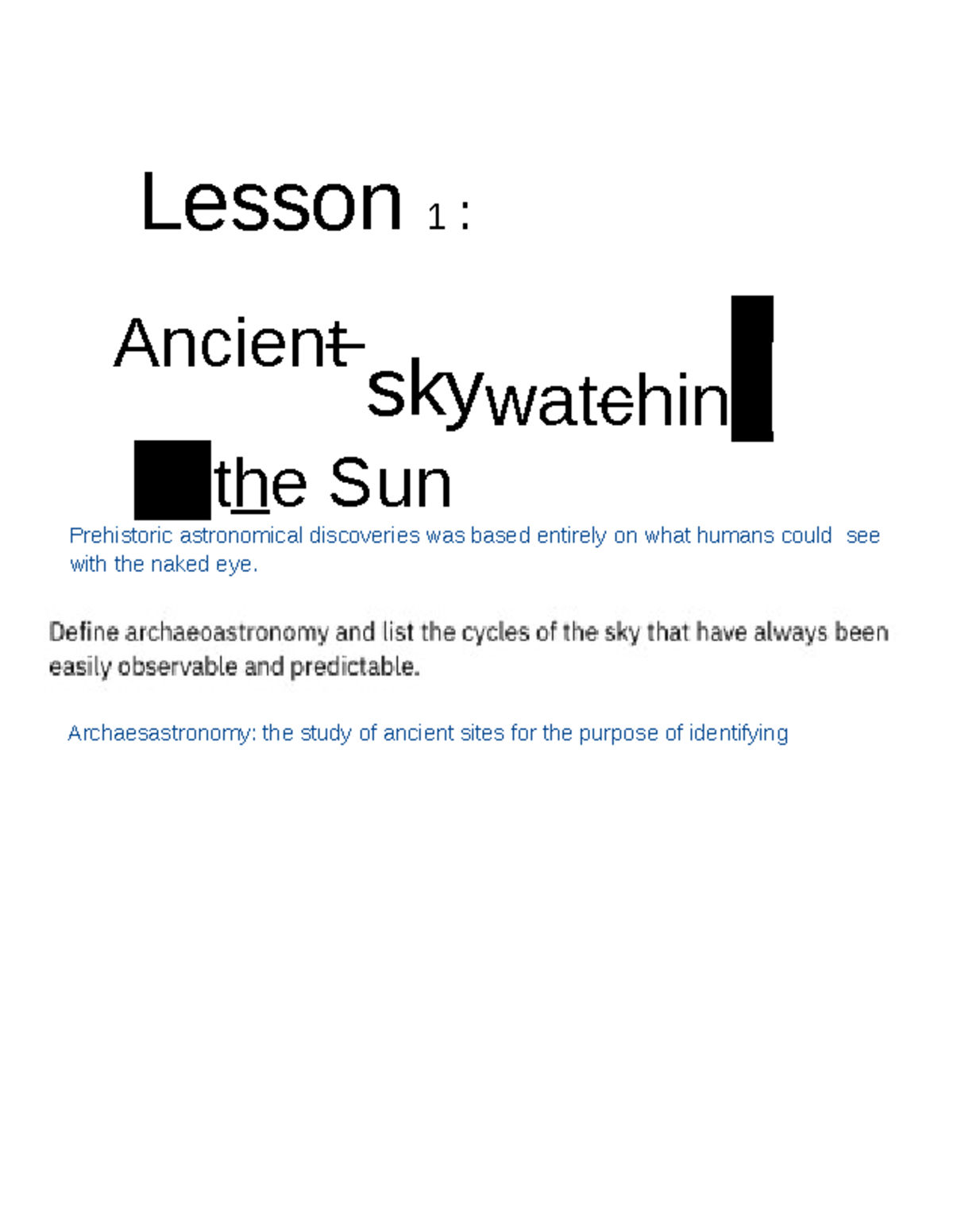 Lesson 1 Ancient Sky watching Of The Sun - Lesson 1 : Ancient ...