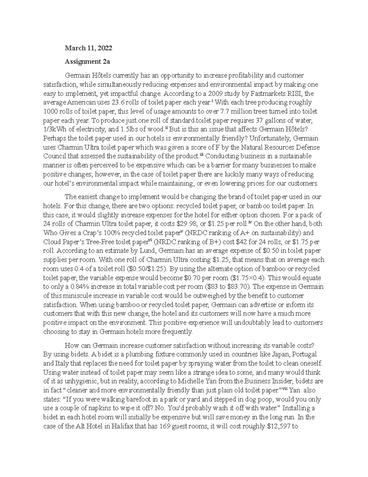 Assignment 2A Winter 2021 - March 11, 2022 Assignment 2a Germain Hôtels ...