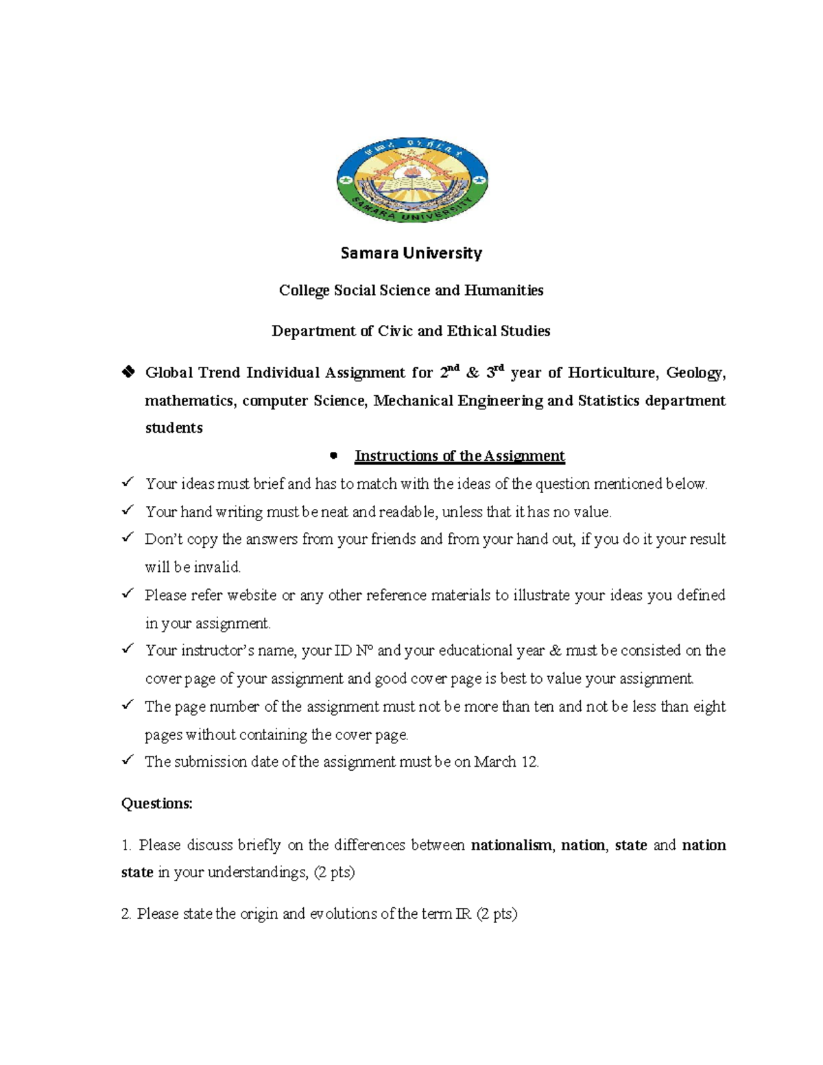 Assignment - good lecture notes for computer scince students - Samara ...