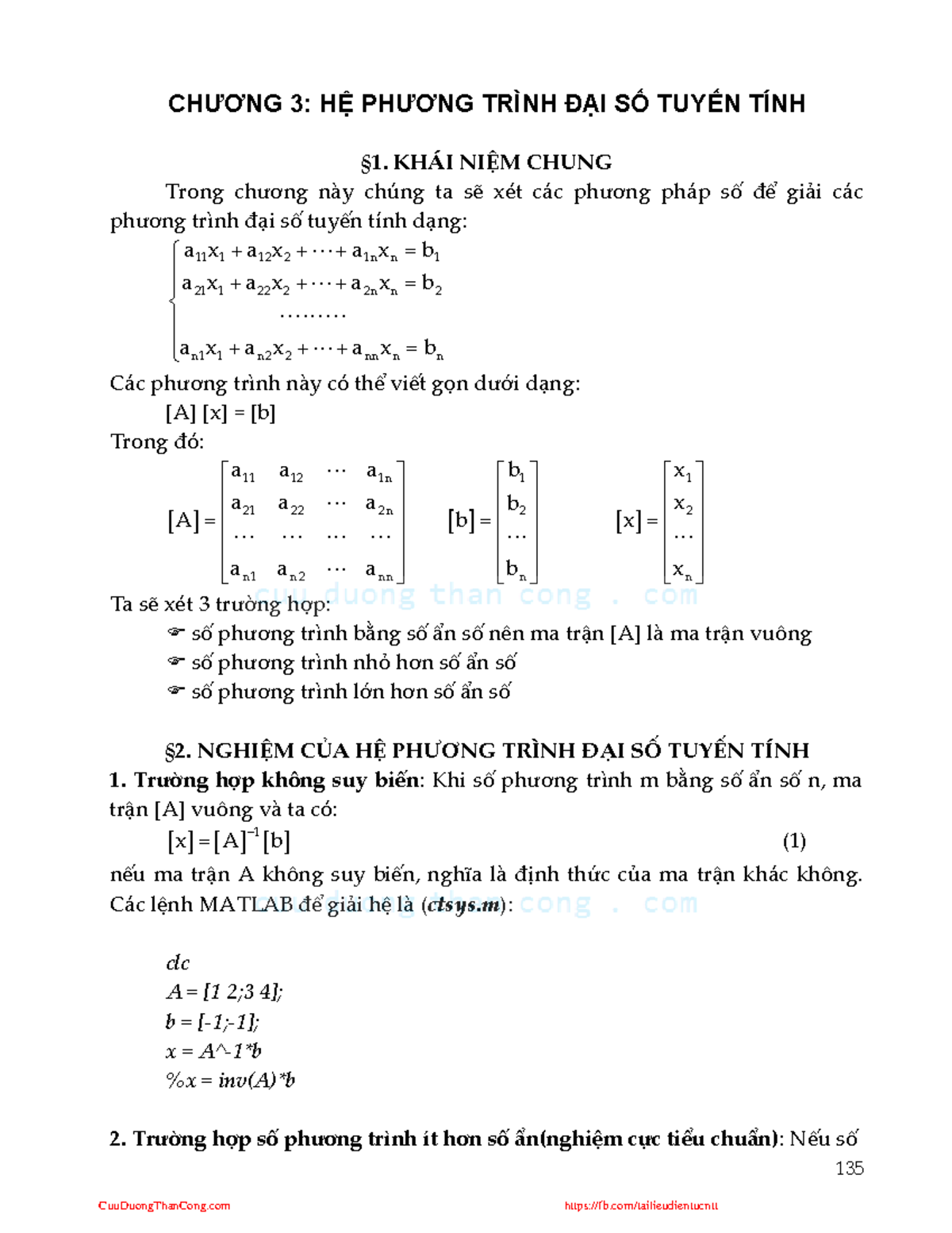 Matlab tran-van-chinh chuong-3 he-phuong-trinh-dai-so-tuyen-tinh - [cuuduongthancong - 135 ...