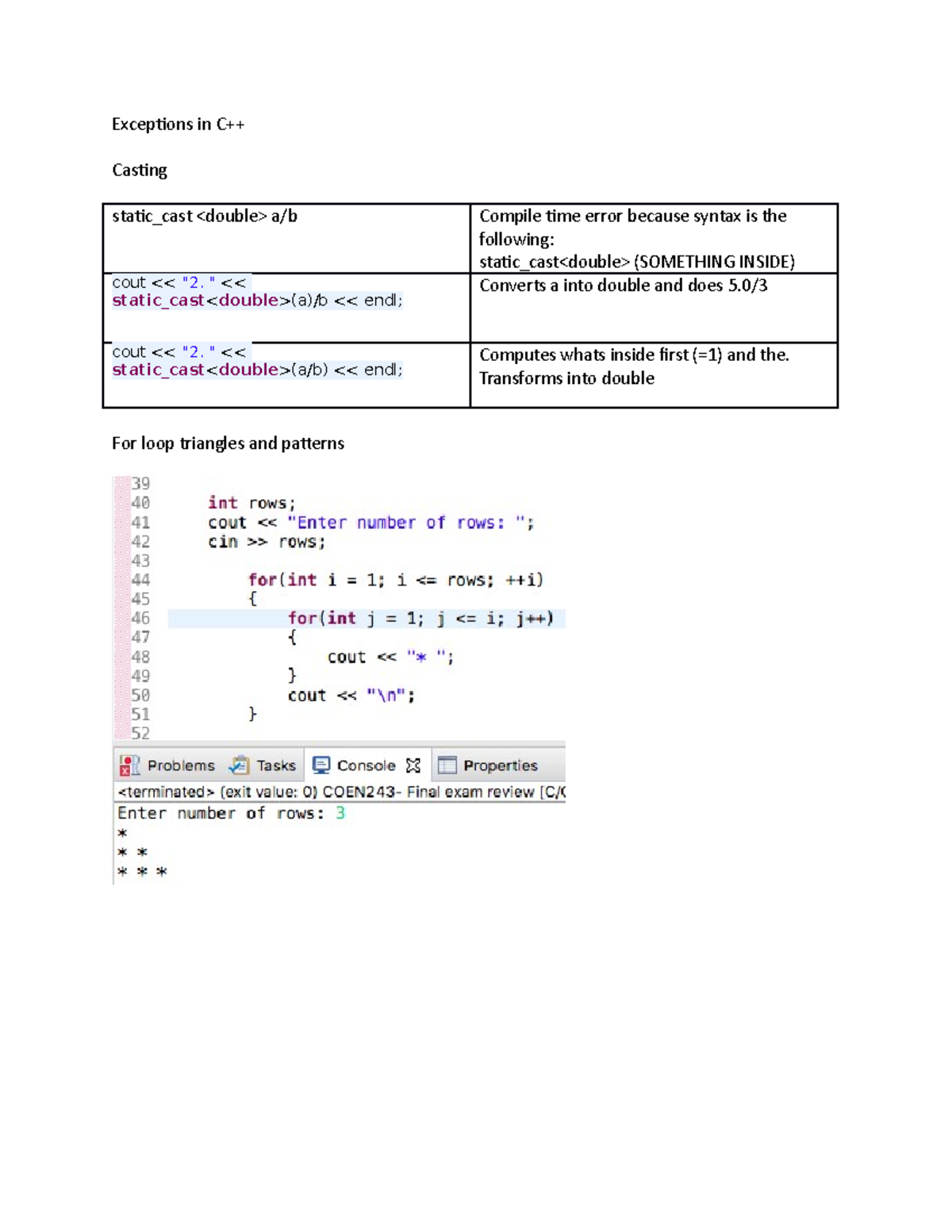 COEN243 - codes - Exceptions in C++ Casting static_cast a/b Compile ...