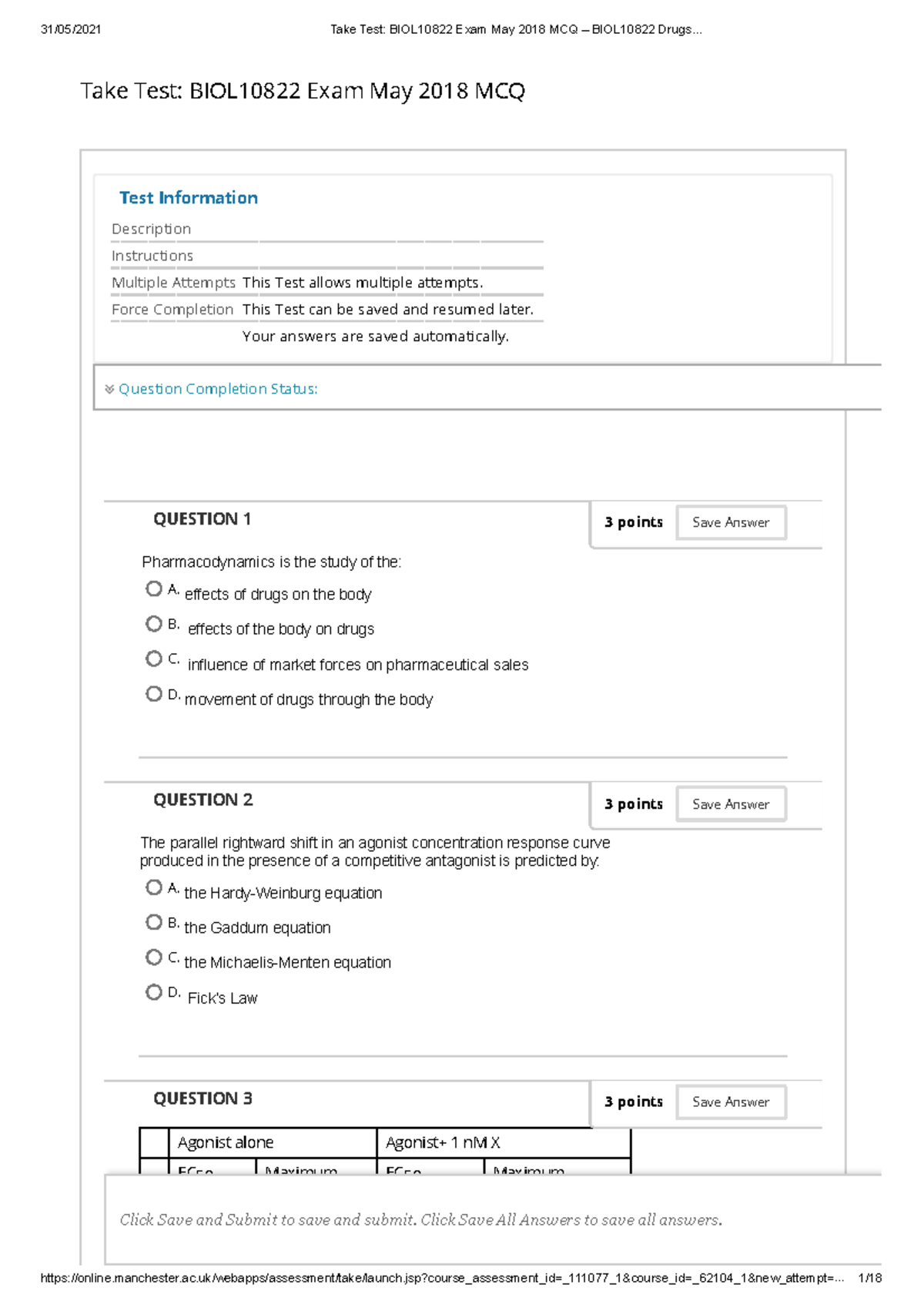 2018 Practice Tests - BIOL10822 - Manchester - Studocu