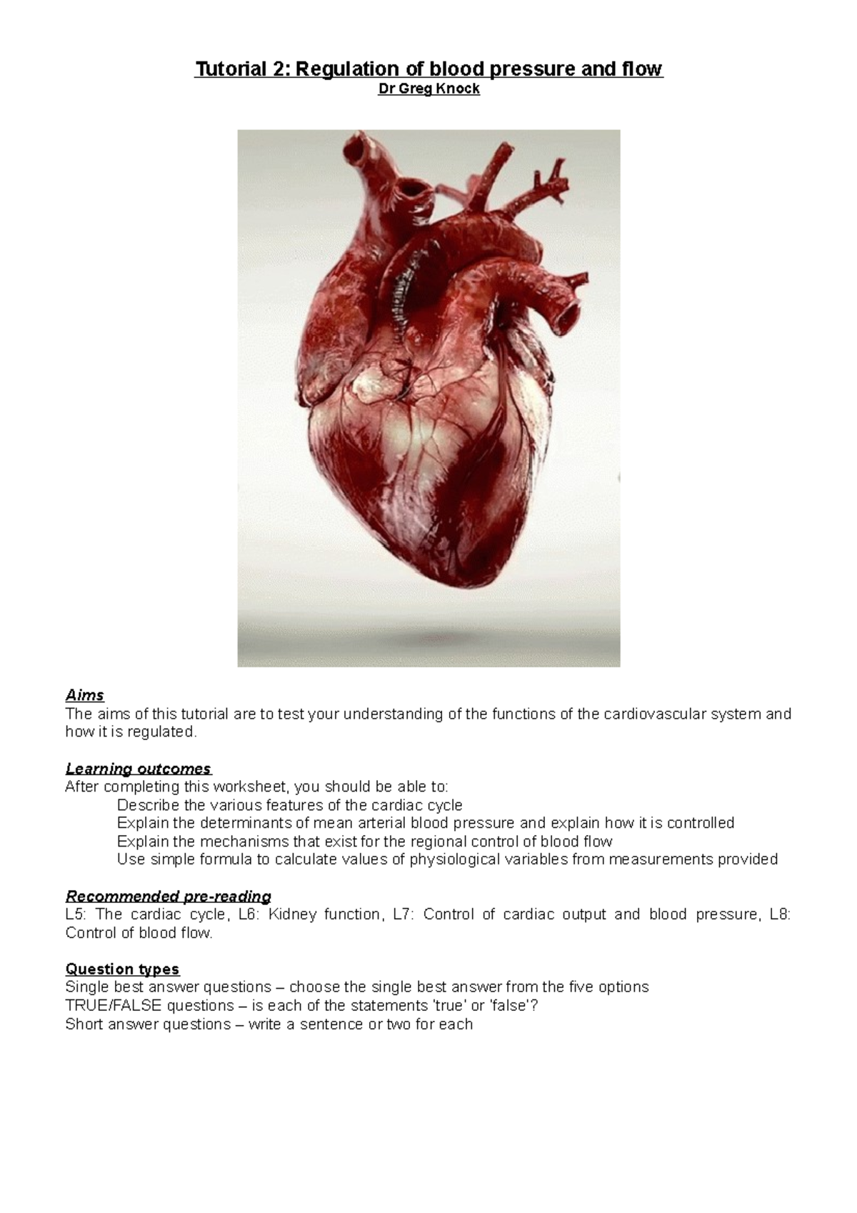 4BBL1061 Tutorial-2-worksheet 22-23 - Tutorial 2: Regulation of blood ...