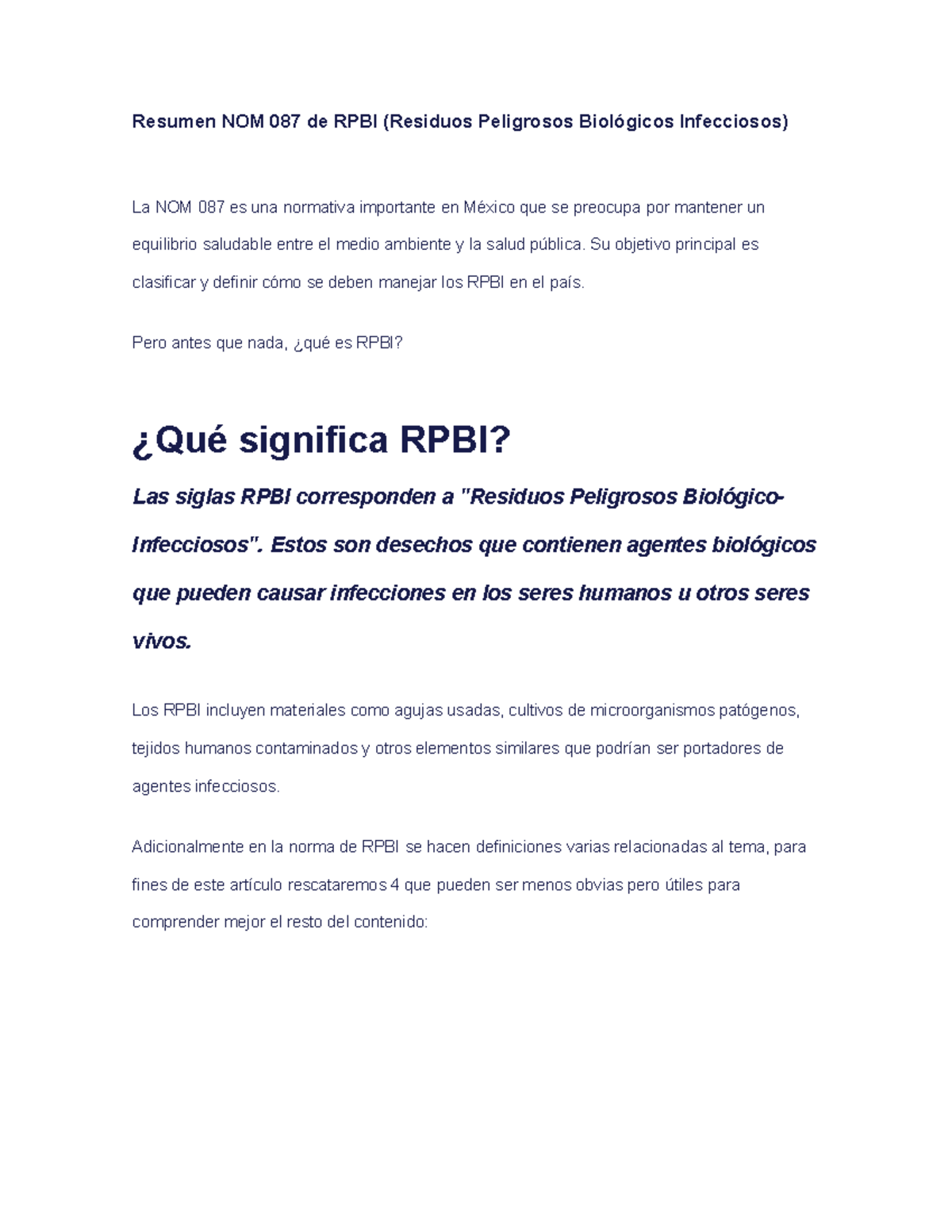 Resumen NOM 087 de RPBI - Resumen NOM 087 de RPBI (Residuos Peligrosos ...