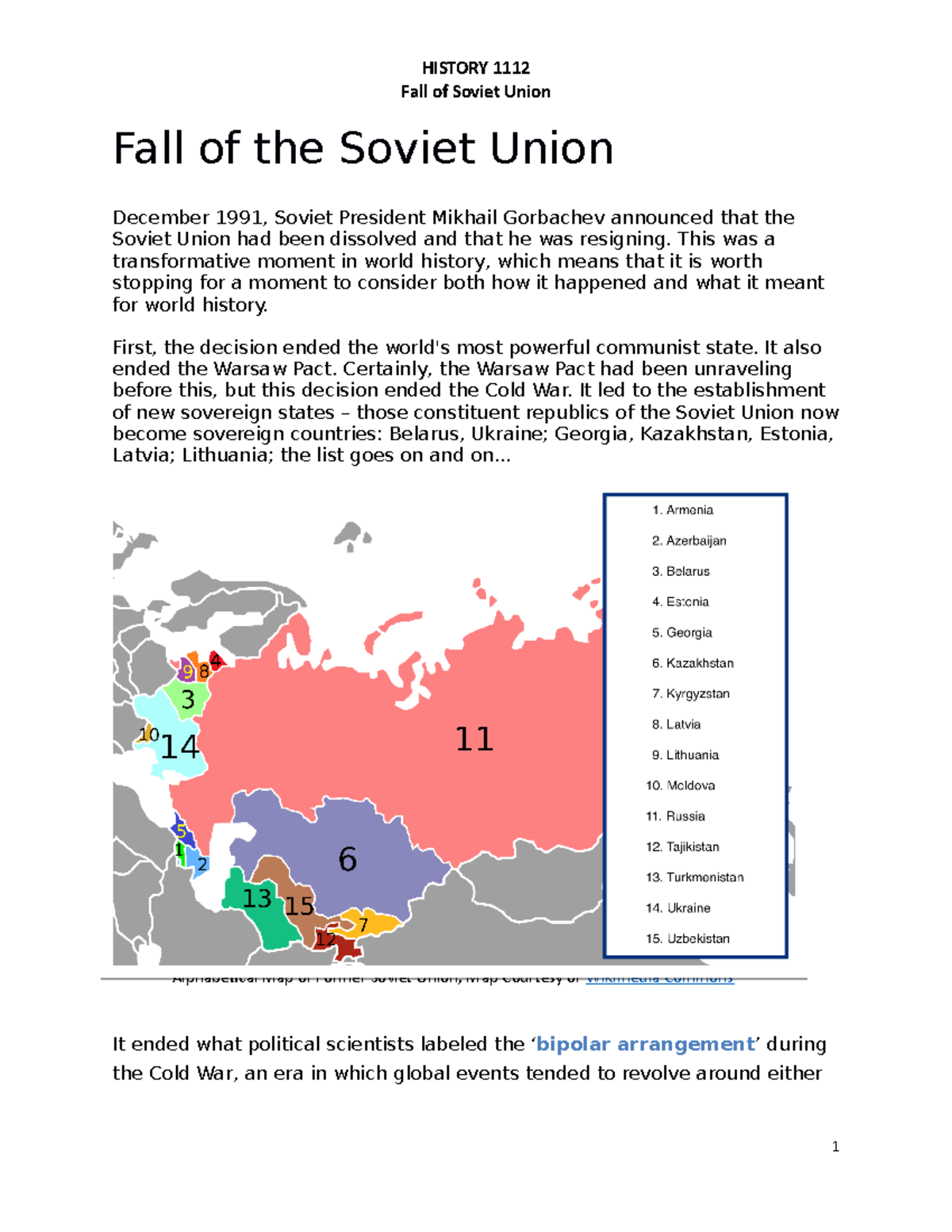 HIST 1112 - Fall of Soviet Union - Fall of Soviet Union Fall of the ...
