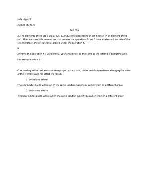 Task 1 finitemath C306 - Task 1 for finite math c306 - Task 1 Part 1 I. given problem ( Add the ...