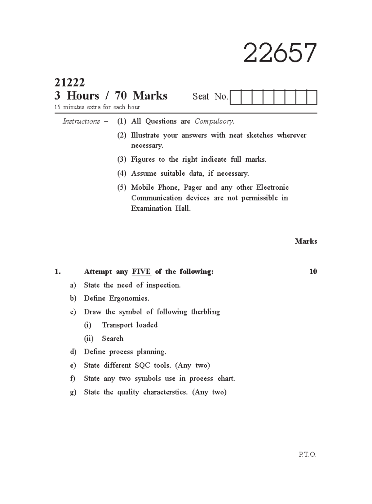 22657 Question Paper Summer 2022 - P.T. Instructions – (1) All Questions are Compulsory. (2 ...