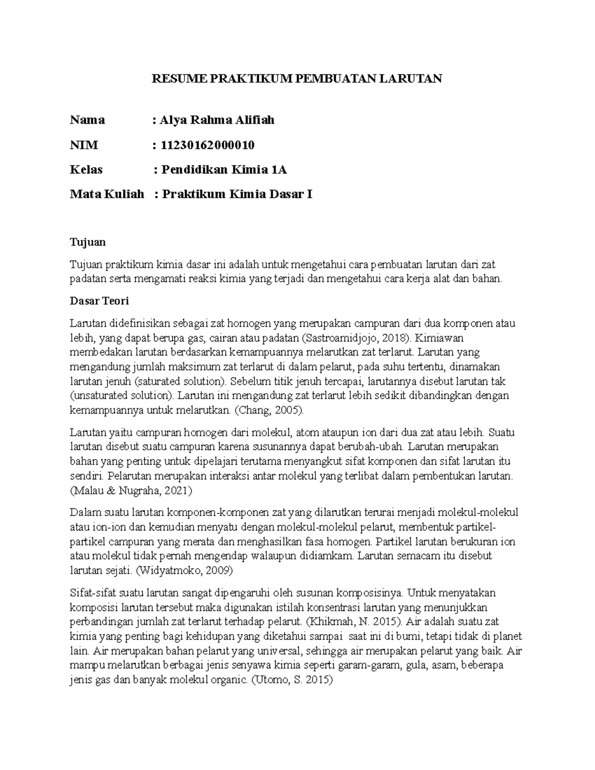 Resume praktikum pembuatan larutan - RESUME PRAKTIKUM PEMBUATAN LARUTAN ...