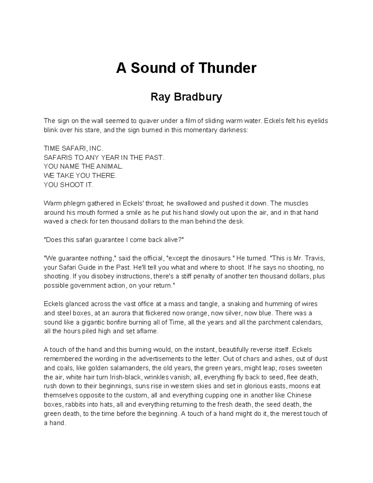 A Sound of Thunder - cuento de Ray Bradburry - A Sound of Thunder Ray ...