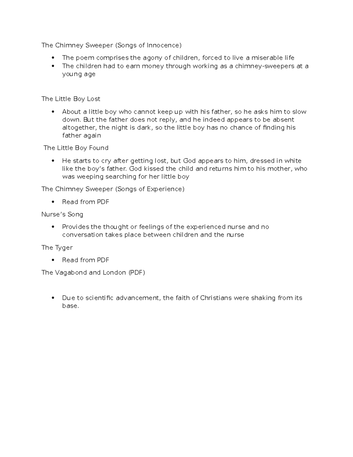 Blake - English 111 Notes - The Chimney Sweeper (Songs of Innocence ...